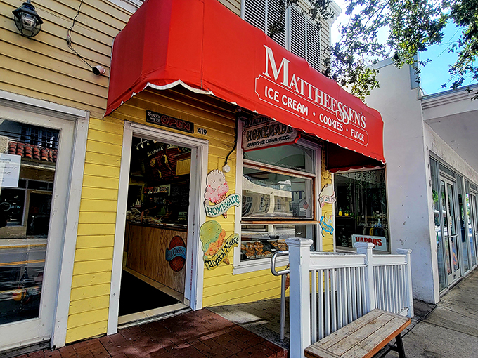 A slice of Key West heaven! Mattheessen's cheerful yellow facade and red awning beckon like a siren song for sweet-toothed travelers.
