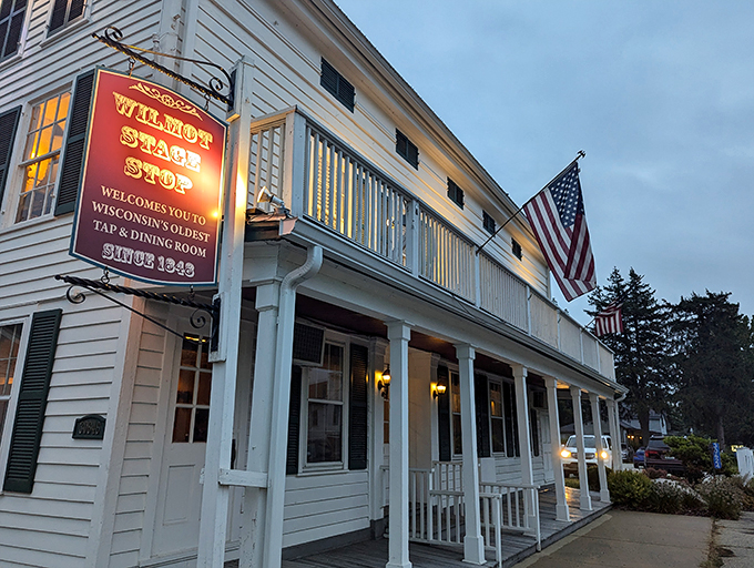 A time-traveling feast for the eyes! The Wilmot Stage Stop's charming exterior promises a journey through Wisconsin's culinary history, with a side of nostalgia.