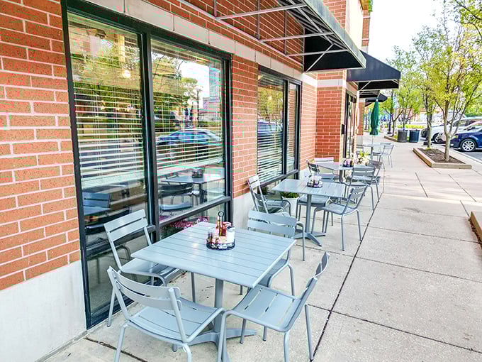 Sidewalk serenity! Egg Harbor Cafe's outdoor seating invites you to sip coffee, people-watch, and pretend you're in a quaint European cafe... right in the heart of Illinois.