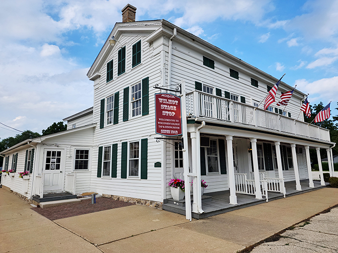 A time-traveling feast for the eyes! The Wilmot Stage Stop's charming exterior promises a journey through Wisconsin's culinary history, with a side of nostalgia.