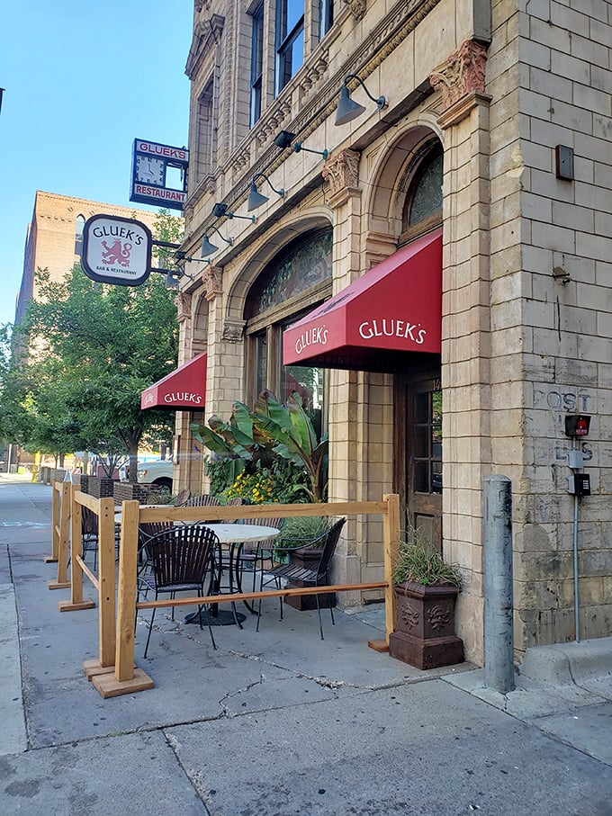 Step into a time machine disguised as a restaurant! Gluek's facade is a charming blend of old-world elegance and Midwest hospitality.