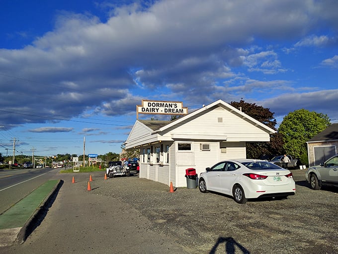 A white beacon of frozen delight beckons from the roadside. Dorman's Dairy Dream: where calories don't count and smiles are served by the scoop.