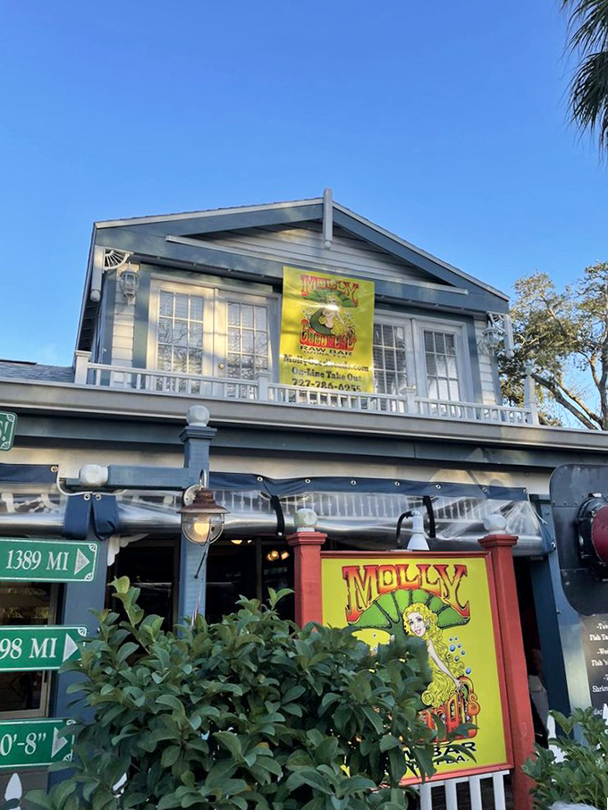 Welcome to seafood paradise! Molly Goodhead's exterior is a delightful mishmash of coastal charm and kitschy fun, like a beach shack that got a makeover from a mermaid with great taste.