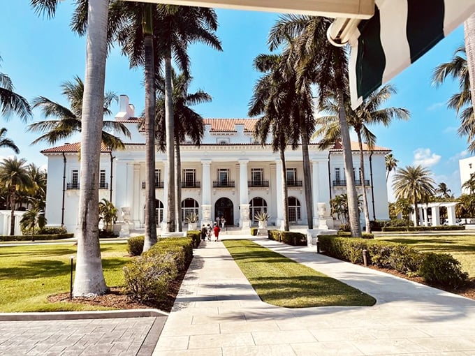 Palm trees and pillars: Florida's idea of a humble abode. This Gilded Age mansion makes my apartment look like a shoebox with windows.