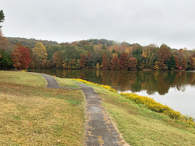 Nature's own mirror: Ferne Clyffe's lake reflects autumn's fiery palette, creating a double dose of fall magic. Forget Instagram filters &ndash; this is the real deal!