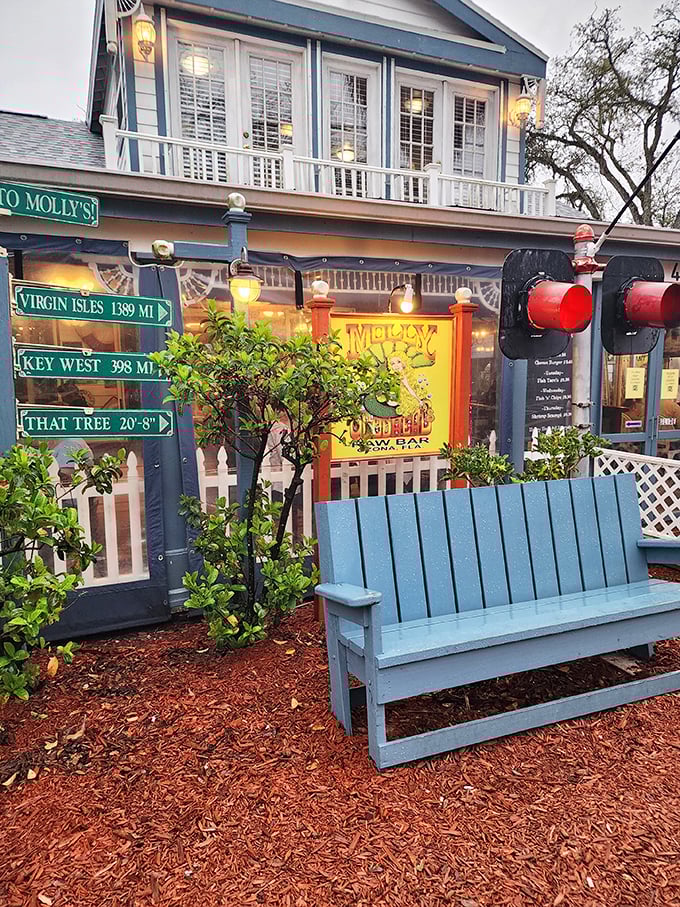 Welcome to seafood paradise! Molly Goodhead's exterior is a delightful mishmash of coastal charm and kitschy fun, like a beach shack that got a makeover from a mermaid with great taste.