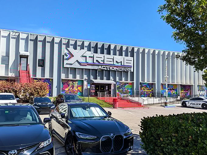Welcome to the mothership of fun! Xtreme Action Park's exterior promises a world of excitement behind those industrial-chic doors.