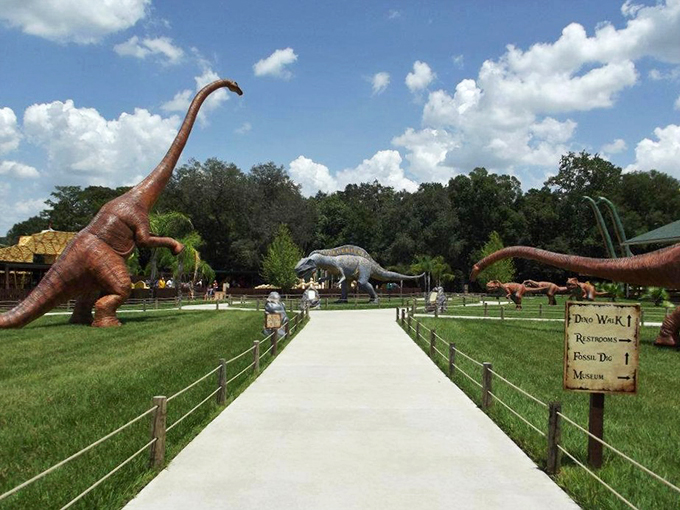 "Welcome to Jurassic Park!" Err, I mean Dinosaur World. Life-sized dinos loom over lush Florida greenery, making you wonder if you've stumbled onto a movie set.
