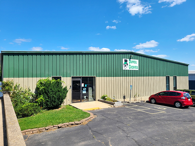 Welcome to the Addams Family's dream home improvement store! Dapper Cadaver's exterior promises a shopping experience that's anything but dead on arrival.