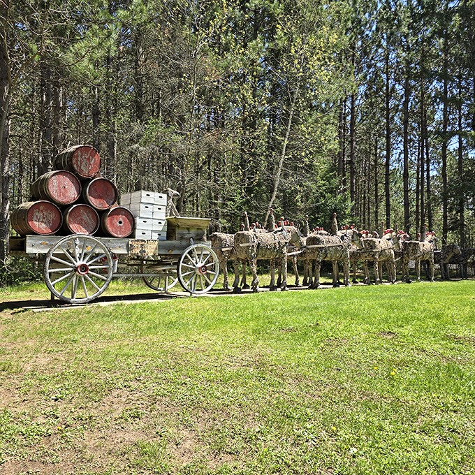 Concrete convoy: Where the Old West meets modern art in Fred Smith's whimsical woodland wagon train.