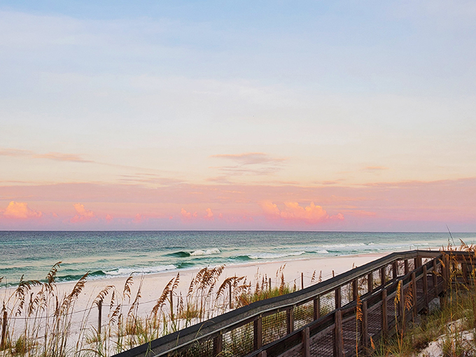 Sunset serenity: Where the sky paints a masterpiece and the boardwalk leads to paradise. Grayton Beach's golden hour is Mother Nature's own light show.