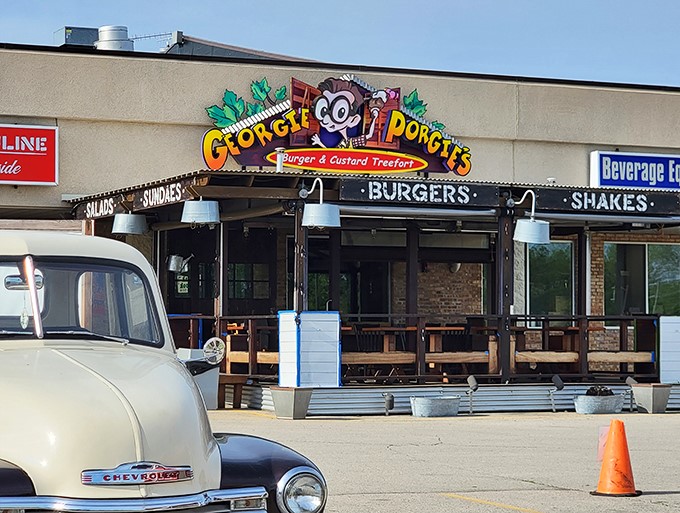 Welcome to Georgie Porgie's, where childhood dreams meet gourmet burgers! This whimsical facade promises a treehouse adventure for your taste buds.