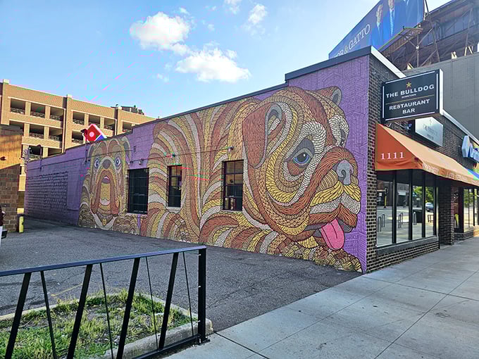 Holy guacamole, Batman! This psychedelic bulldog mural is like a Grateful Dead album cover come to life. Talk about a conversation starter!