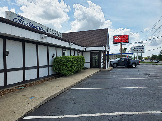 A Tudor-style time machine! Step into Fleckenstein's Bakery, where the exterior promises old-world charm and the interior delivers sweet, sugary bliss.