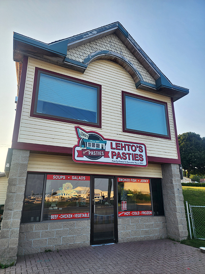 Welcome to pasty paradise! Lehto's charming yellow exterior beckons like a beacon of comfort food, promising flaky, savory delights within.