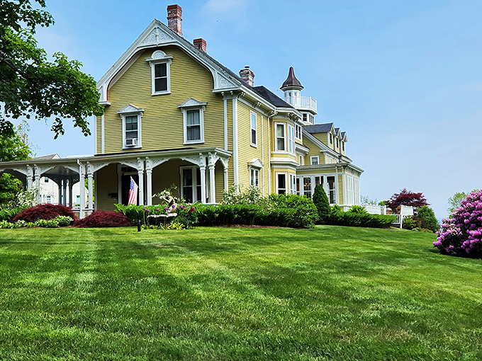 A splash of sunshine! This buttery yellow Victorian mansion isn't just a house, it's a time machine with really comfy beds.