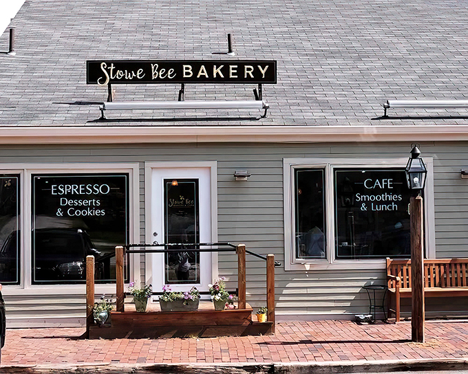 A slice of Vermont heaven! Stowe Bee Bakery's charming exterior promises sweet delights and cozy moments within.