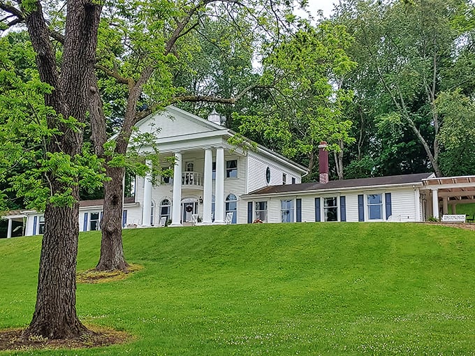 A grand entrance fit for a Jane Austen novel! This Georgian-style facade whispers tales of elegance and afternoon teas.