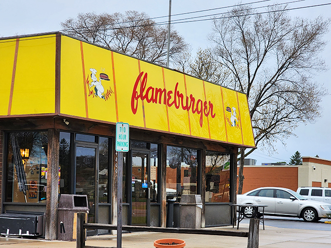 Behold, the golden beacon of breakfast bliss! Flameburger's vibrant exterior promises a feast that'll make your taste buds do the Minnesota Mashed Potato Polka.