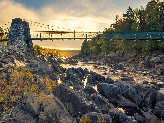 Nature's grand design meets human ingenuity! The Swinging Bridge at Jay Cooke State Park is like a real-life Indiana Jones set, minus the boulder chases.