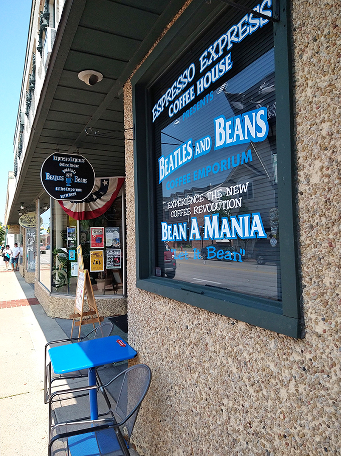Step into a time machine, folks! This groovy storefront is where the Fab Four meets your morning brew.