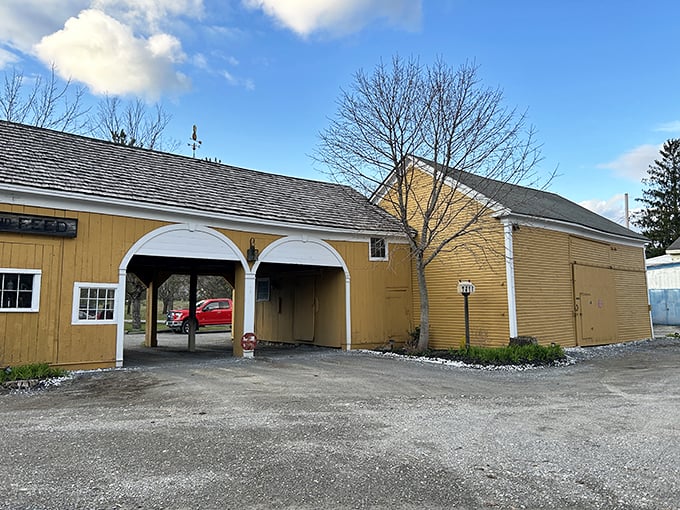 A colonial time capsule with wheels! This charming yellow exterior might just transport you back to the 1700s&mdash;no DeLorean required.