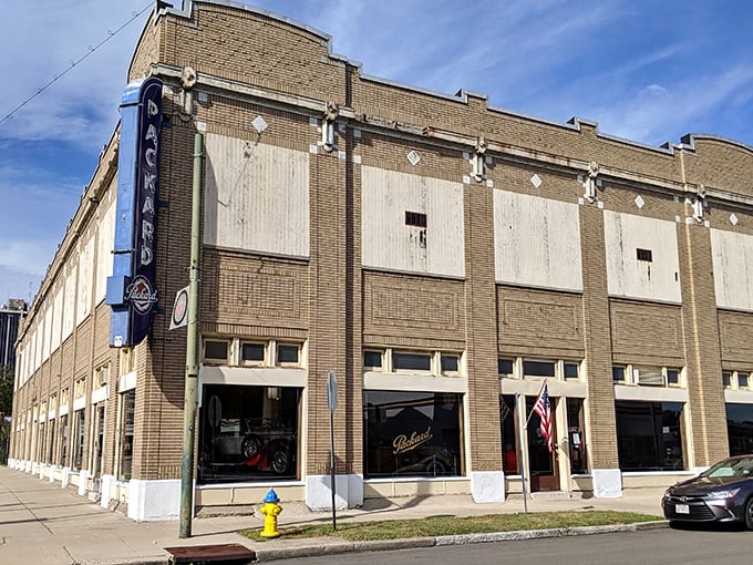 Step back in time! This Art Deco facade isn't just eye candy&mdash;it's the gateway to a world where chrome was king and engines purred like contented cats.