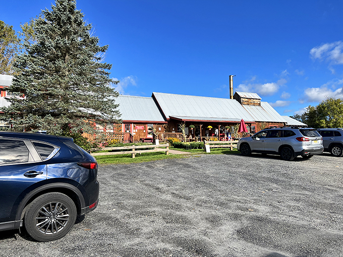 Welcome to maple heaven! Bragg Farm's charming red barn beckons like a siren song to syrup lovers everywhere.
