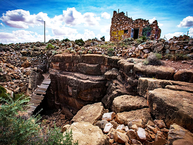 Ancient stone steps lead to a mysterious doorway, like something out of an Indiana Jones movie. Nature and history collide in this haunting entrance.