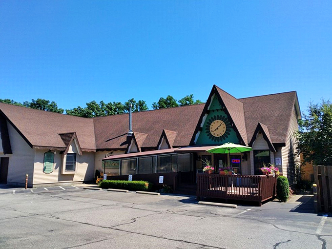 A Swiss chalet in Michigan? This charming bakery's exterior is like finding a slice of the Alps in the Midwest. Cuckoo clocks not included!