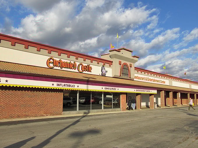 A castle in suburbia? Enchanted Castle's facade promises medieval mirth with a side of modern merriment. Who knew knights liked neon?