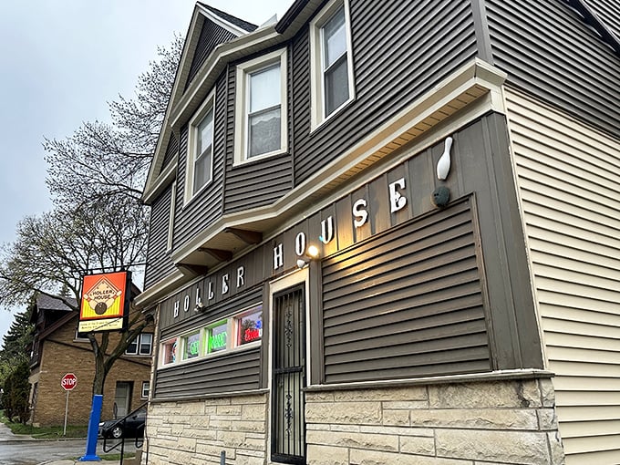 Step right up to the time machine! Holler House's exterior promises a journey back to Milwaukee's golden age of bowling and brews.