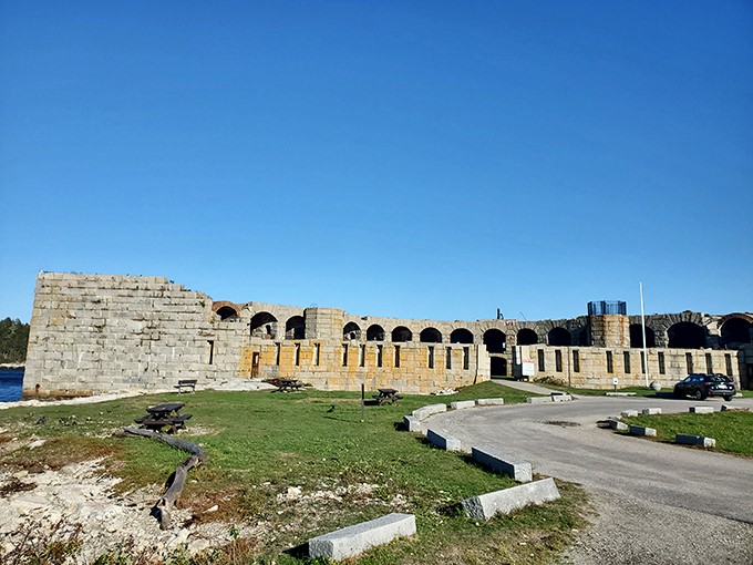 A fortress fit for a king&mdash;or at least a very ambitious sandcastle builder! Fort Popham's imposing walls stand guard over Maine's rugged coastline, a testament to 19th-century ingenuity.
