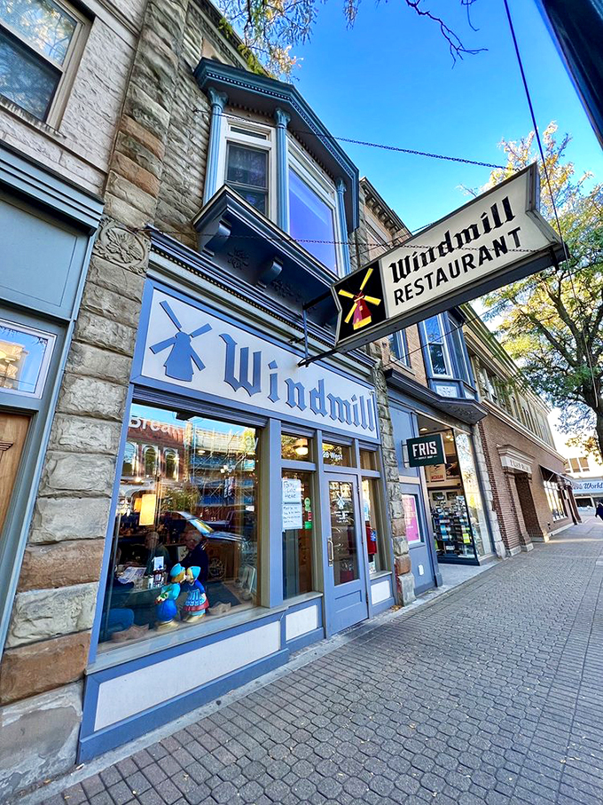 A slice of Americana with a Dutch twist! The Windmill Restaurant's charming exterior promises comfort food and cozy vibes inside.