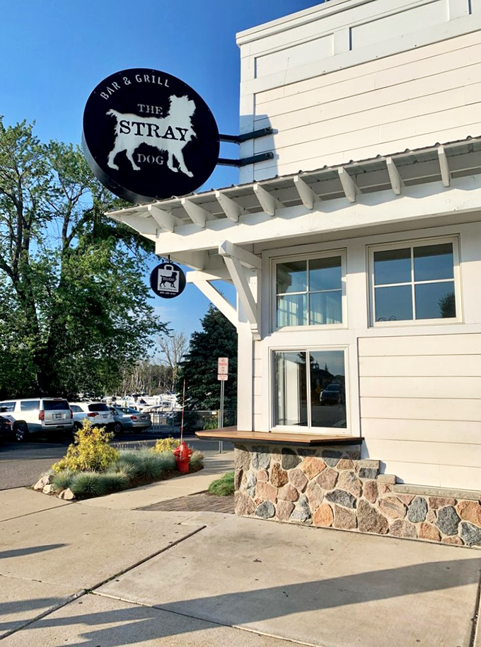 A beacon of culinary delight! The Stray Dog's charming exterior promises a feast for the senses, with its rooftop umbrellas hinting at the elevated experience awaiting inside.