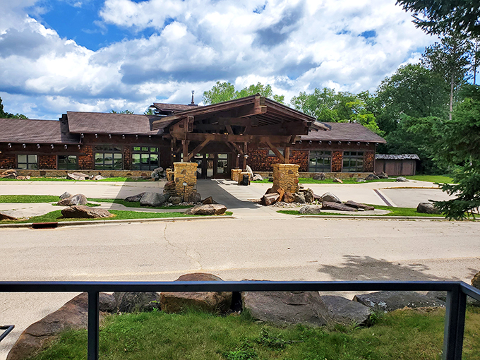 Welcome to Wonderland! The House on the Rock's exterior blends rustic charm with architectural whimsy, like a fairy tale cottage designed by Frank Lloyd Wright's eccentric cousin.
