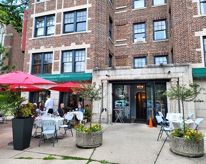 A Parisian postcard in Oak Park! Hemingway's Bistro beckons with its charming green awning and promise of culinary adventures. Who needs a passport when you've got this gem?