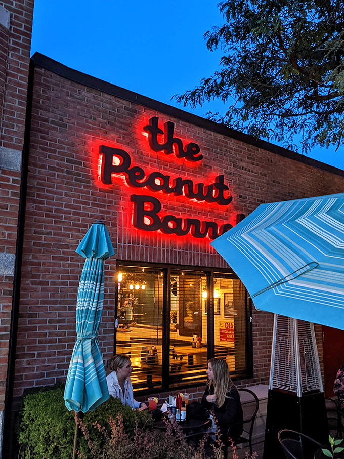 Welcome to flavor town! The Peanut Barrel's inviting exterior promises a cozy retreat from the bustling streets of East Lansing.