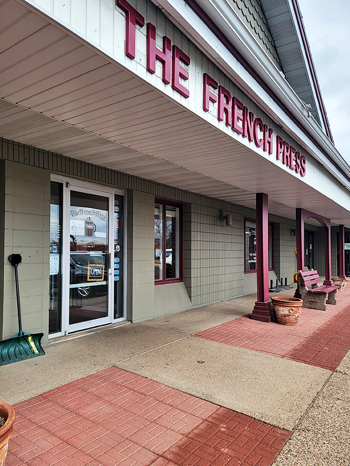 "The French Press: Where pancake dreams come true!" This unassuming exterior hides a world of culinary delights, proving you should never judge a book by its cover.