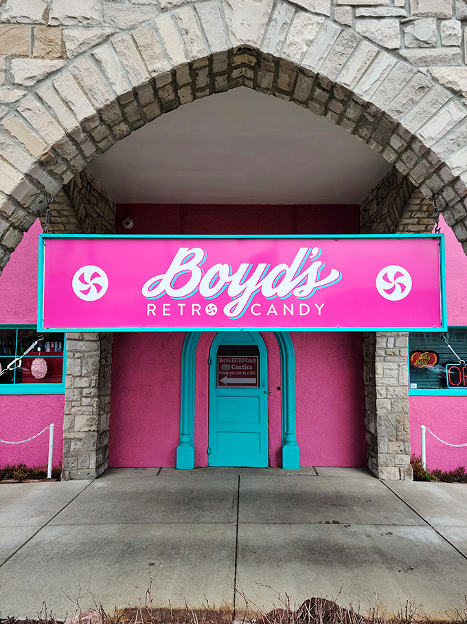 Welcome to candy paradise! Boyd's Retro Candy Store's vibrant exterior is like a beacon of sweetness, calling all sugar enthusiasts to indulge their inner child.