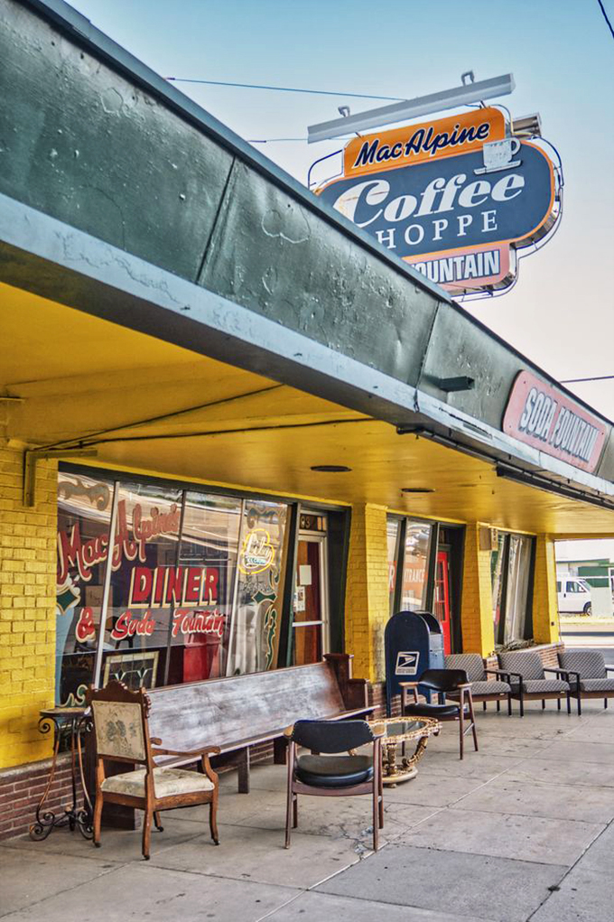 Step into a time machine! MacAlpine's sunny exterior promises a journey back to the golden age of soda fountains and jukeboxes.