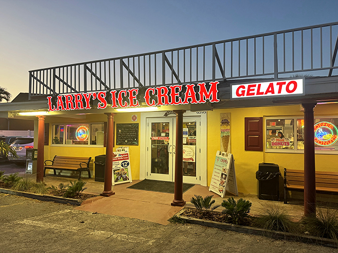 Step back in time! Larry's Ice Cream & Gelatos greets you with a sunny yellow exterior.