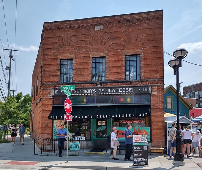 A brick-and-mortar time machine! Zingerman's iconic facade promises a journey through deli delights that'll make your taste buds dance with joy.