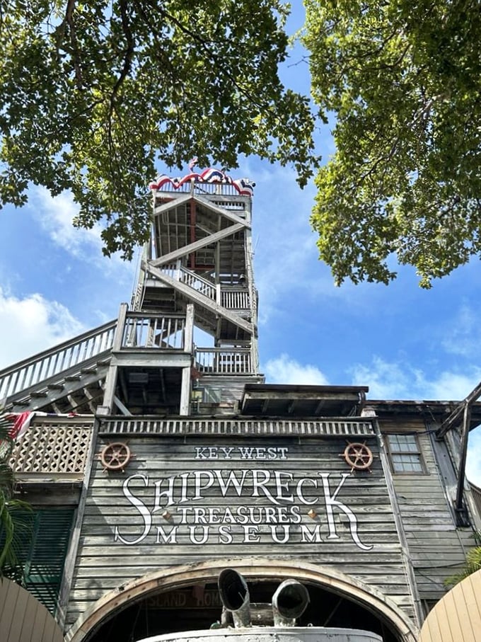 Ahoy, matey! This towering wooden structure isn't a misplaced treehouse &ndash; it's the Key West Shipwreck Museum, where history and adventure collide like two ships in the night.
