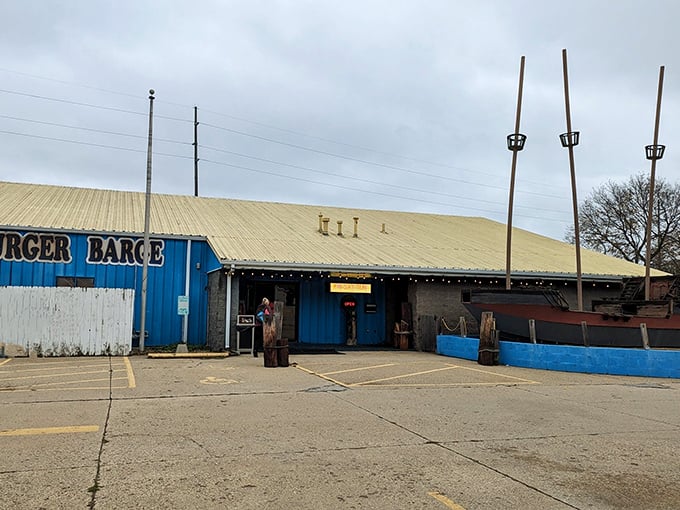 Ahoy, matey! This blue behemoth isn't sailing the seven seas, but it's dishing out some seriously seaworthy grub in East Peoria.