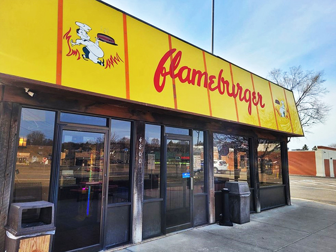 Behold, the golden beacon of breakfast bliss! Flameburger's vibrant exterior promises a feast that'll make your taste buds do the Minnesota Mashed Potato Polka.