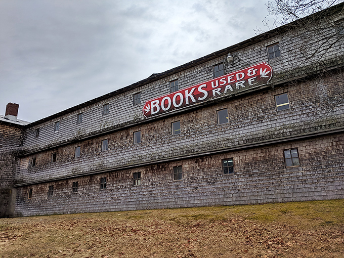 "Books Used & Rare" - a siren song for bibliophiles everywhere. This weathered barn holds more stories than a season of "Stranger Things."