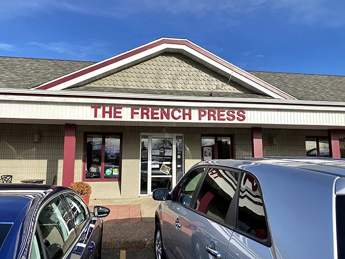 "The French Press: Where pancake dreams come true!" This unassuming exterior hides a world of culinary delights, proving you should never judge a book by its cover.
