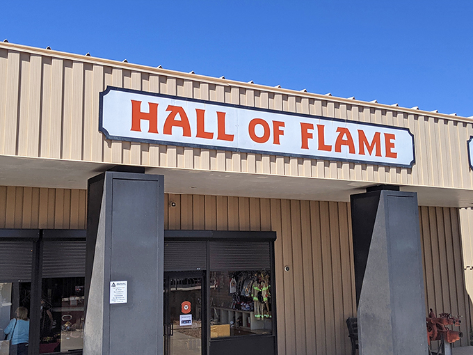 "Hall of Flame" - where firefighting history gets lit! This unassuming exterior houses a treasure trove of fiery tales and gleaming trucks.