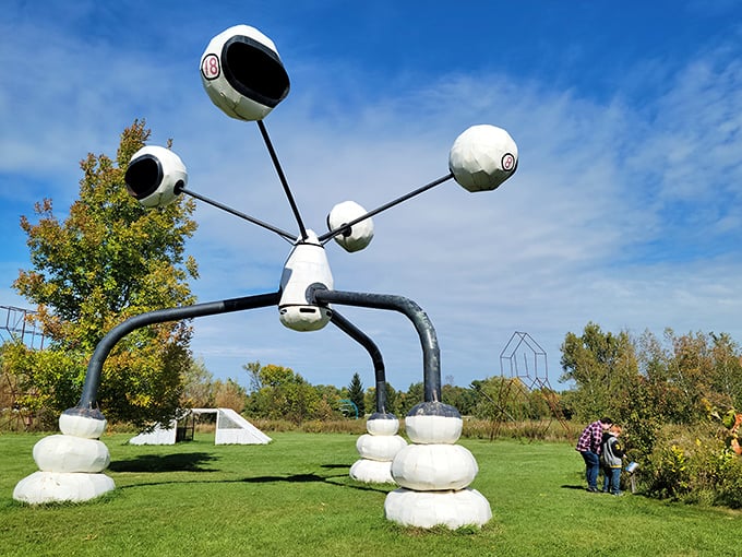 "Is it a bird? Is it a plane? No, it's a&hellip; car on stilts?" This towering sculpture proves that even automobiles can reach new heights in the world of art.